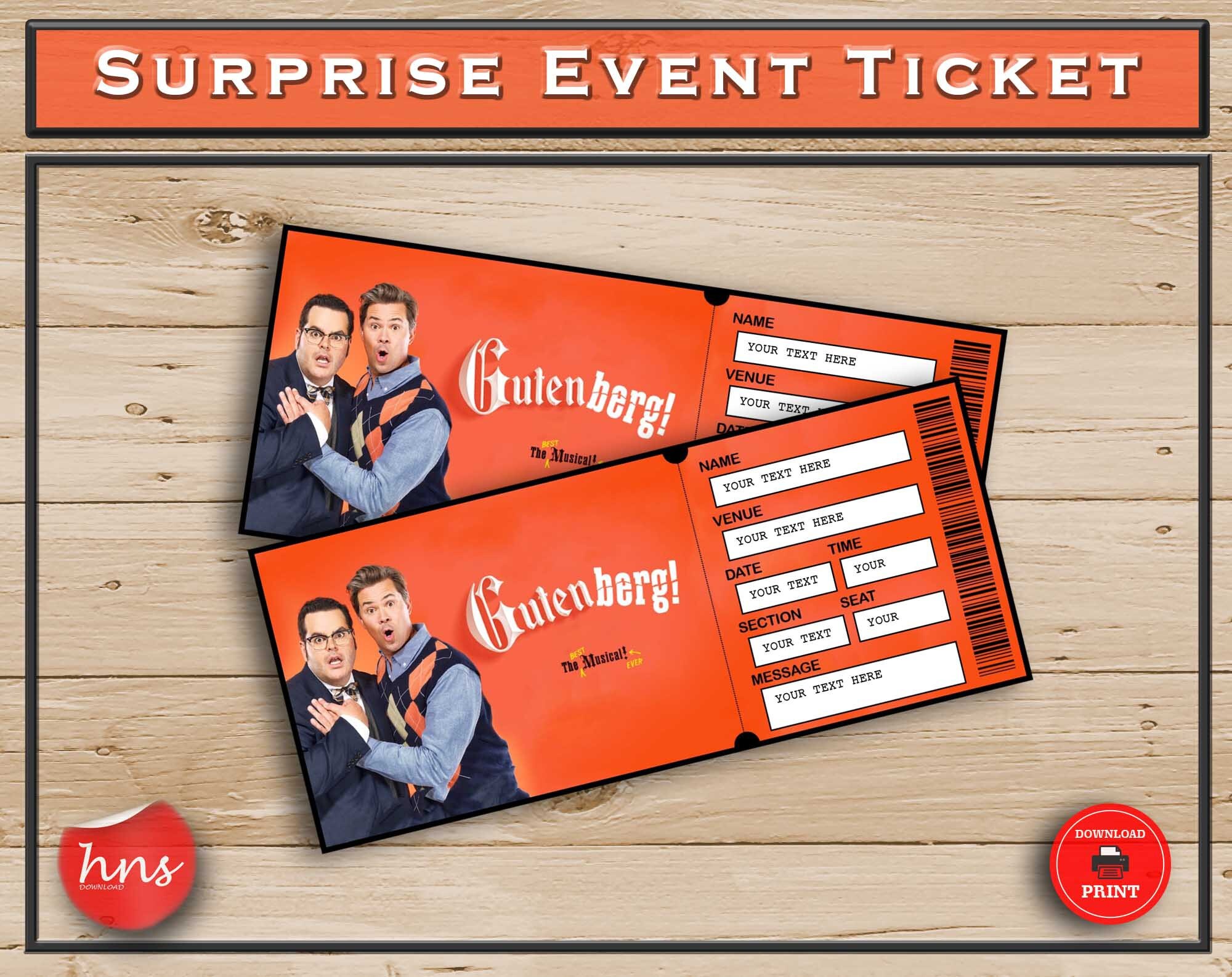 Gutenberg the Musical Printable Broadway Surprise Ticket. Editable ...