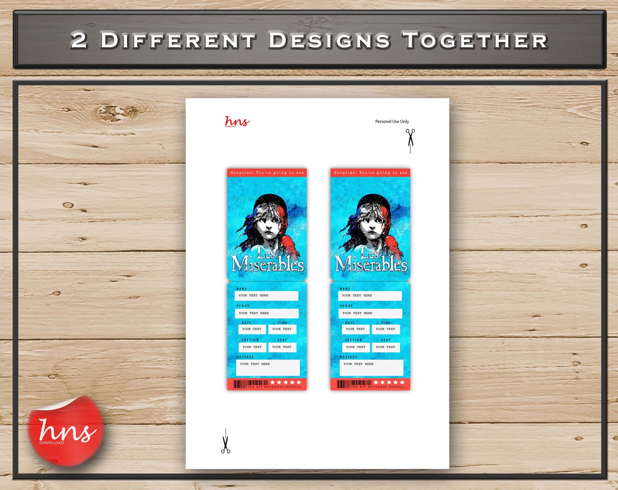 LES MISERABLES Theatre Ticket Printable Broadway Gift Ticket Editable ...