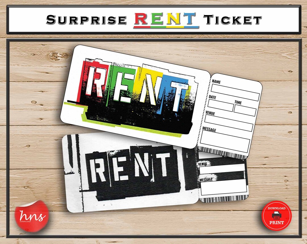 RENT Printable Broadway Surprise Ticket. Editable Musical Theatre Faux ...