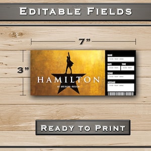 Hamilton Broadway Surprise Ticket: Editable Musical Souvenir (PDF, Word ...