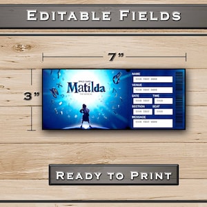 Matilda Printable Broadway Surprise Ticket. Editable Musical Theatre ...