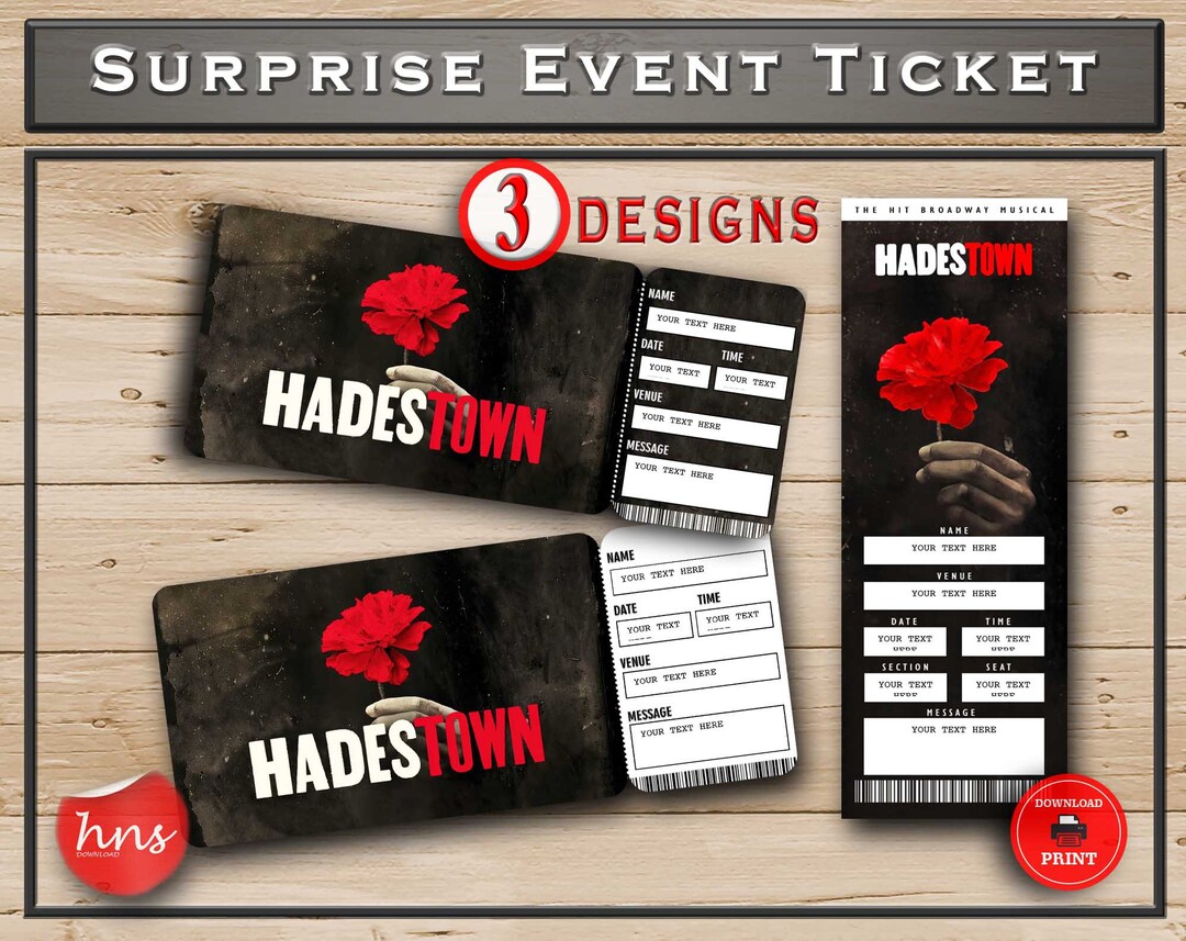 HADESTOWN Ticket Printable Broadway Surprise. Editable Musical Theatre Faux Event Admission ...
