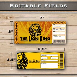 Lion King Printable Broadway Surprise Ticket. Editable Musical Theatre ...