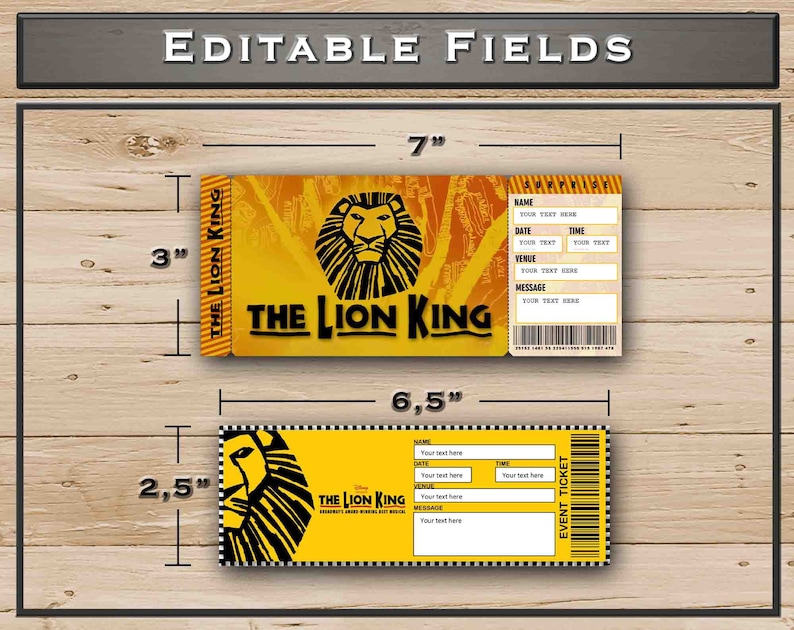 Lion King Printable Broadway Surprise Ticket. Editable Musical Theatre ...