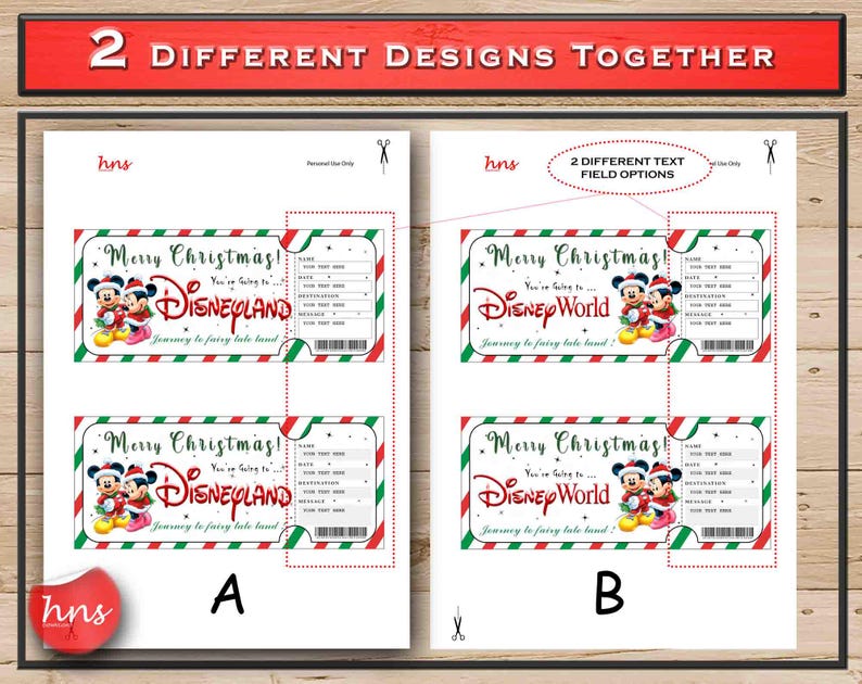 Christmas Disneyland Surprise Ticket Printable (PDF & Word) - Etsy