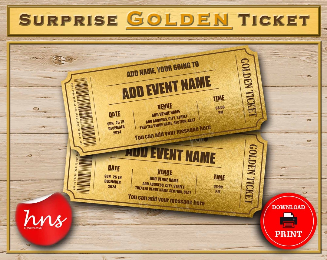 Editable Golden Event Ticket: Surprise Musical Theatre Gift (PDF ...