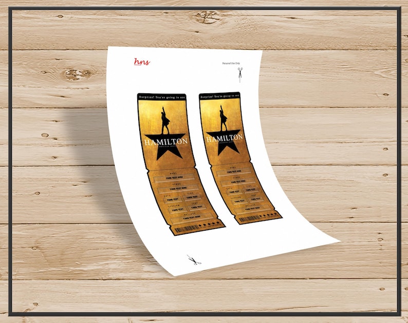 Hamilton Printable Broadway Surprise Ticket. Editable Musical Theatre ...
