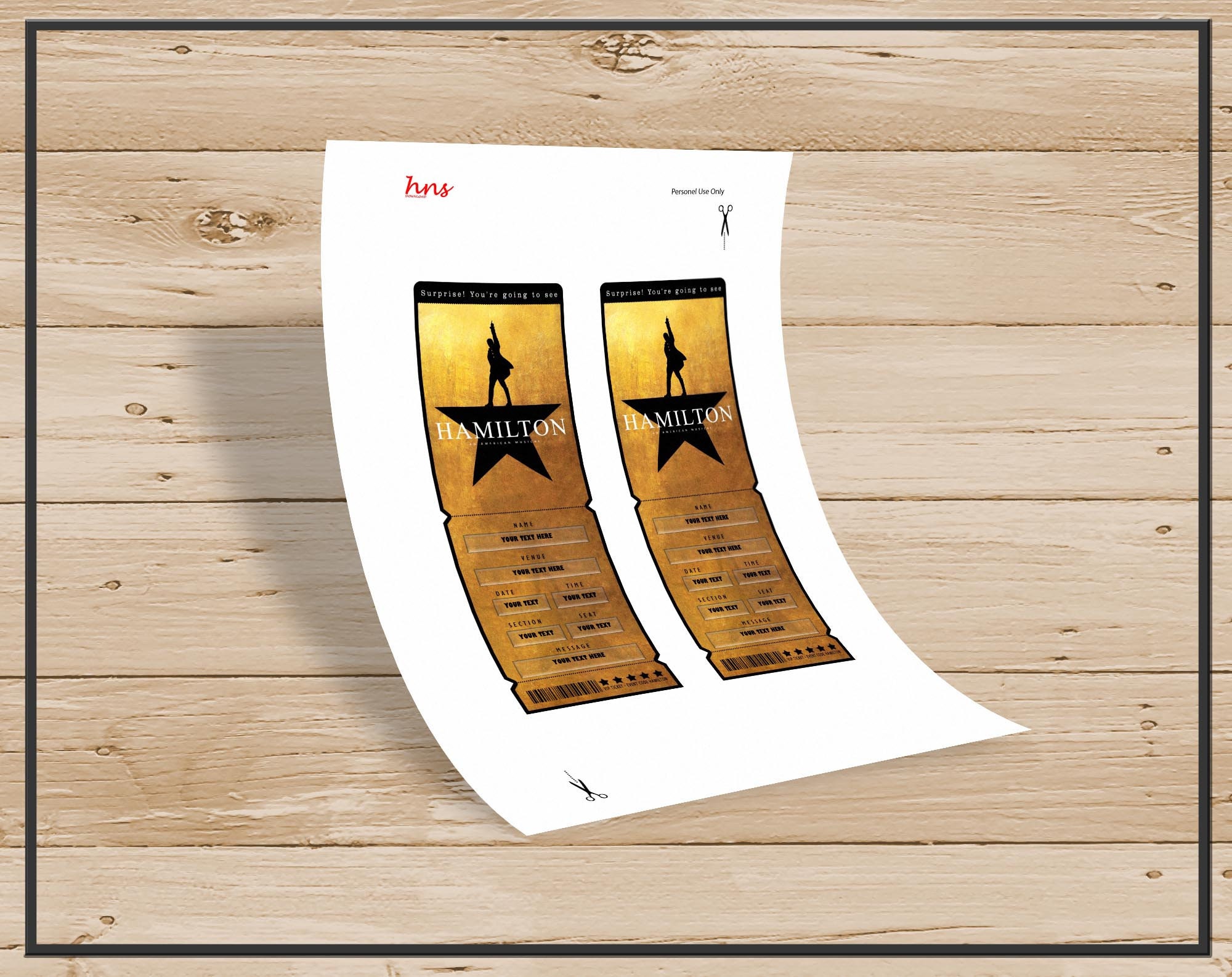 Hamilton Printable Broadway Surprise Ticket. Editable Musical Theatre ...