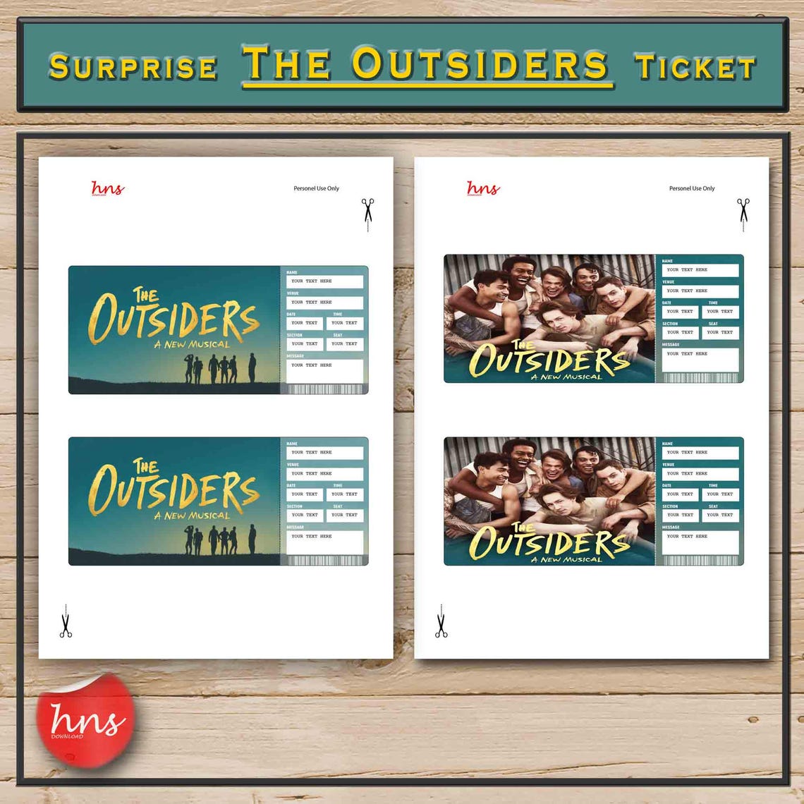 The Outsiders Musical Ticket: Editable Surprise Event Keepsake (PDF ...