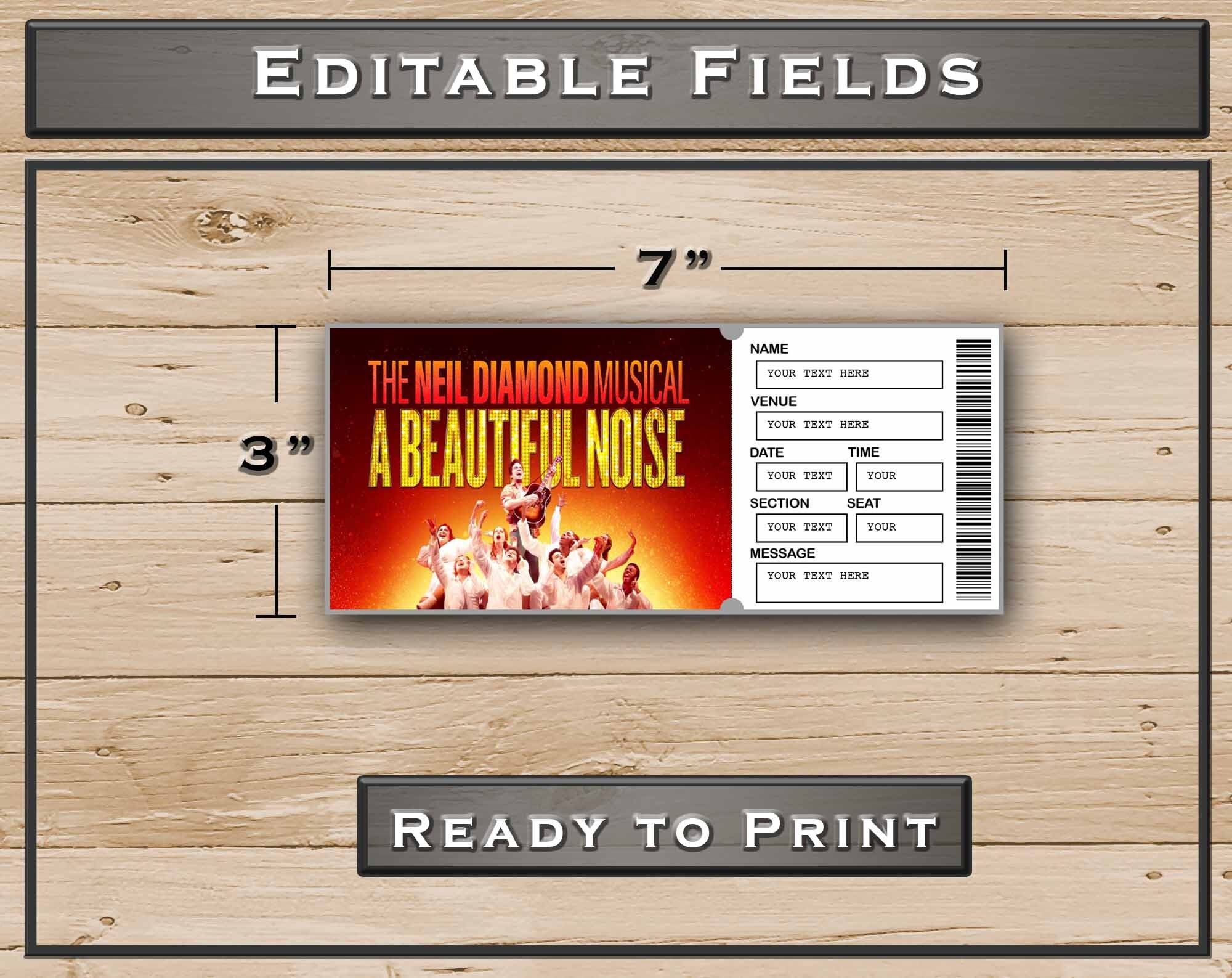Neil Diamond Musical Ticket: Printable Broadway Surprise (PDF or Word ...