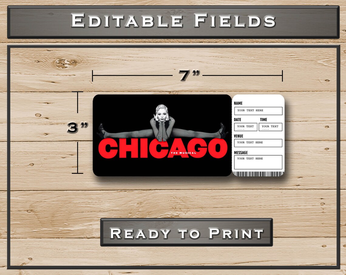 Chicago Printable Broadway Surprise Ticket. Editable Musical - Etsy