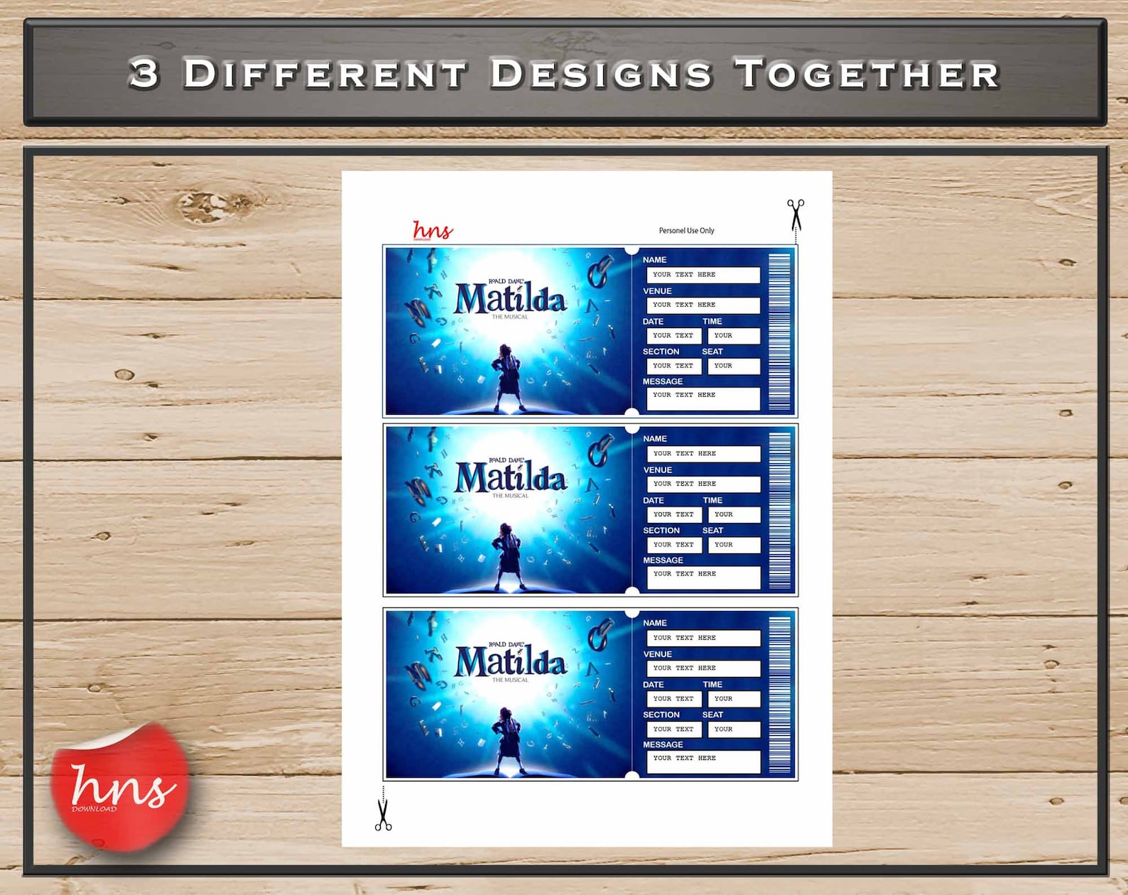 Matilda Printable Broadway Surprise Ticket. Editable Musical Theatre ...