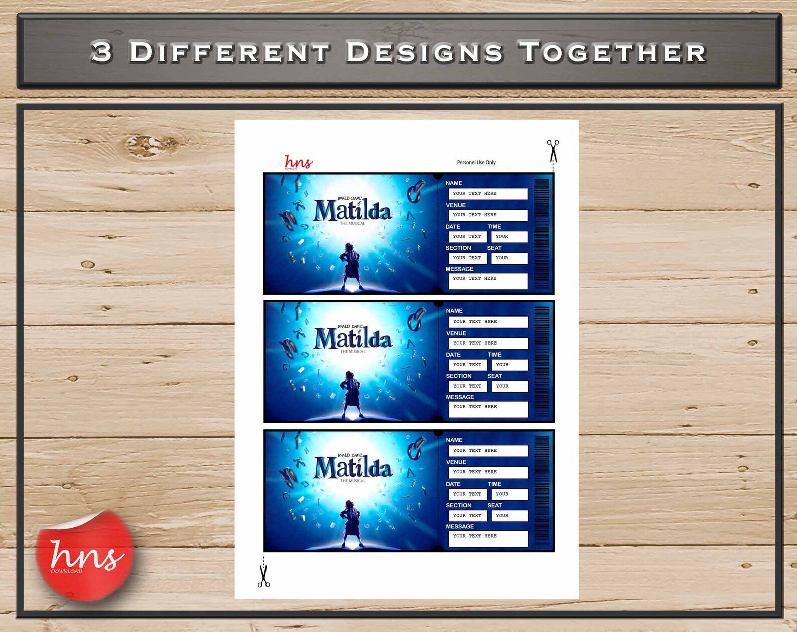 Matilda Printable Broadway Surprise Ticket. Editable Musical Theatre ...