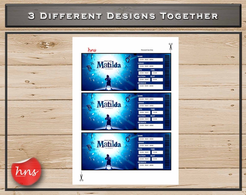 Matilda Printable Broadway Surprise Ticket. Editable Musical Theatre ...
