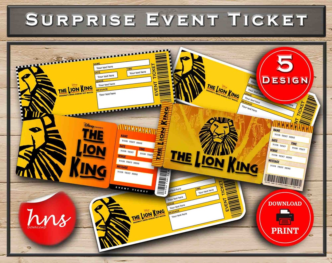 Lion King Printable Broadway Surprise Ticket. Editable Musical Theatre ...