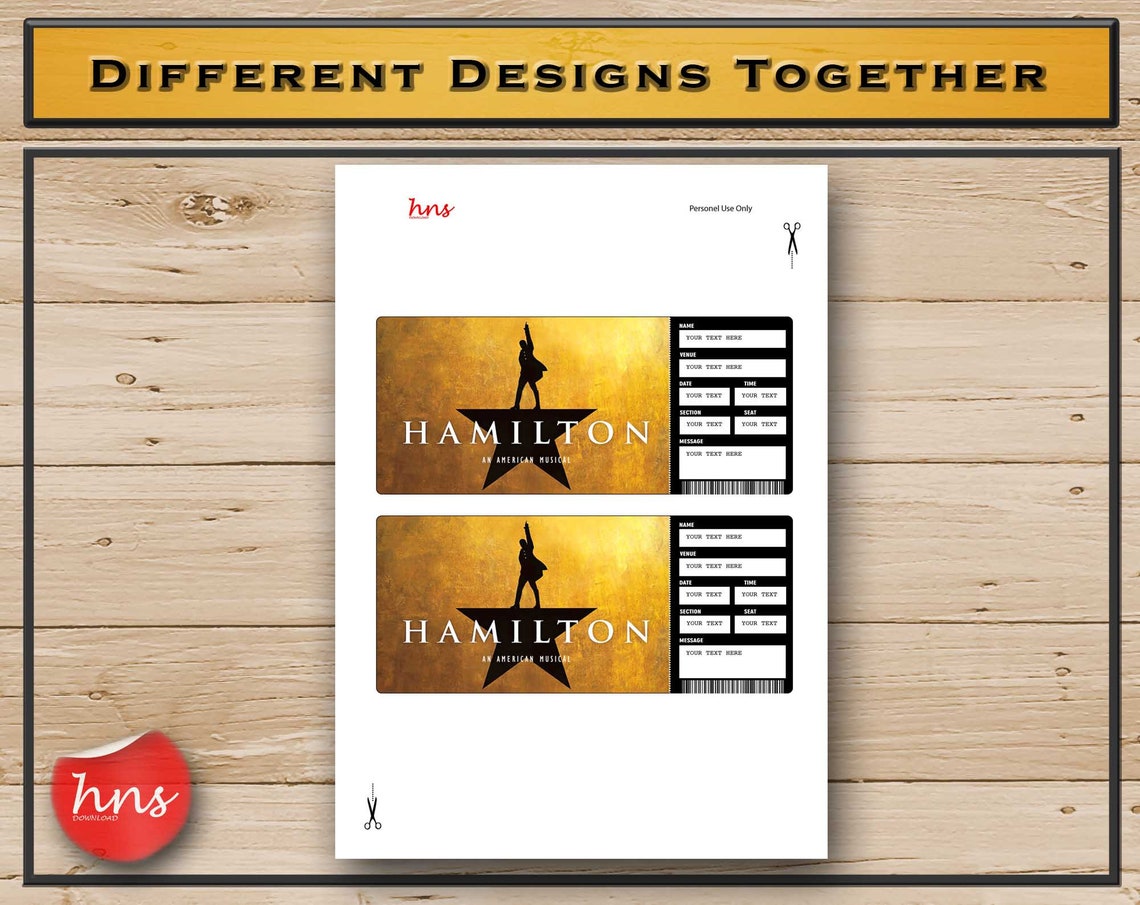 Hamilton Printable Broadway Surprise Ticket. Editable Musical Theatre ...