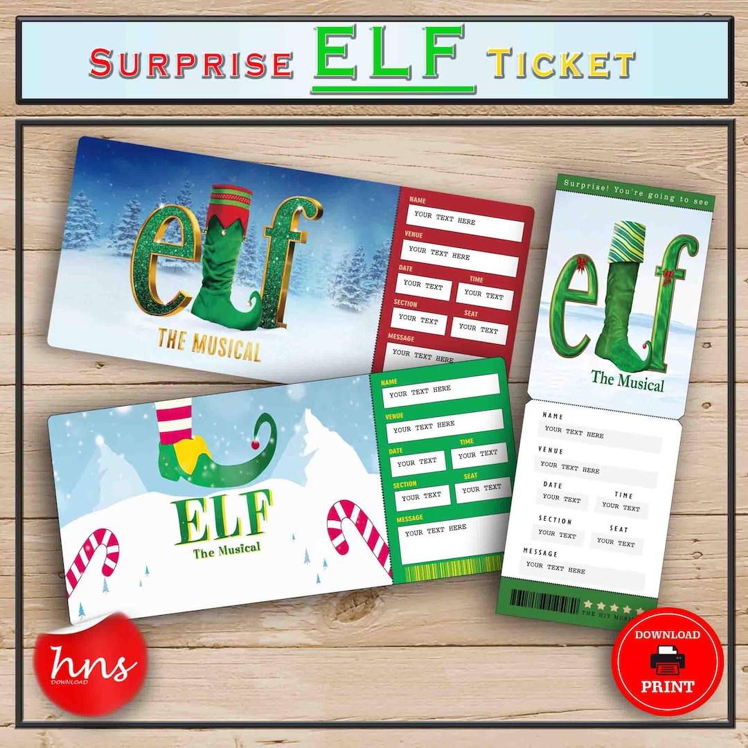 ELF Printable Surprise Event Ticket.editable Musical Ticket,faux Event ...