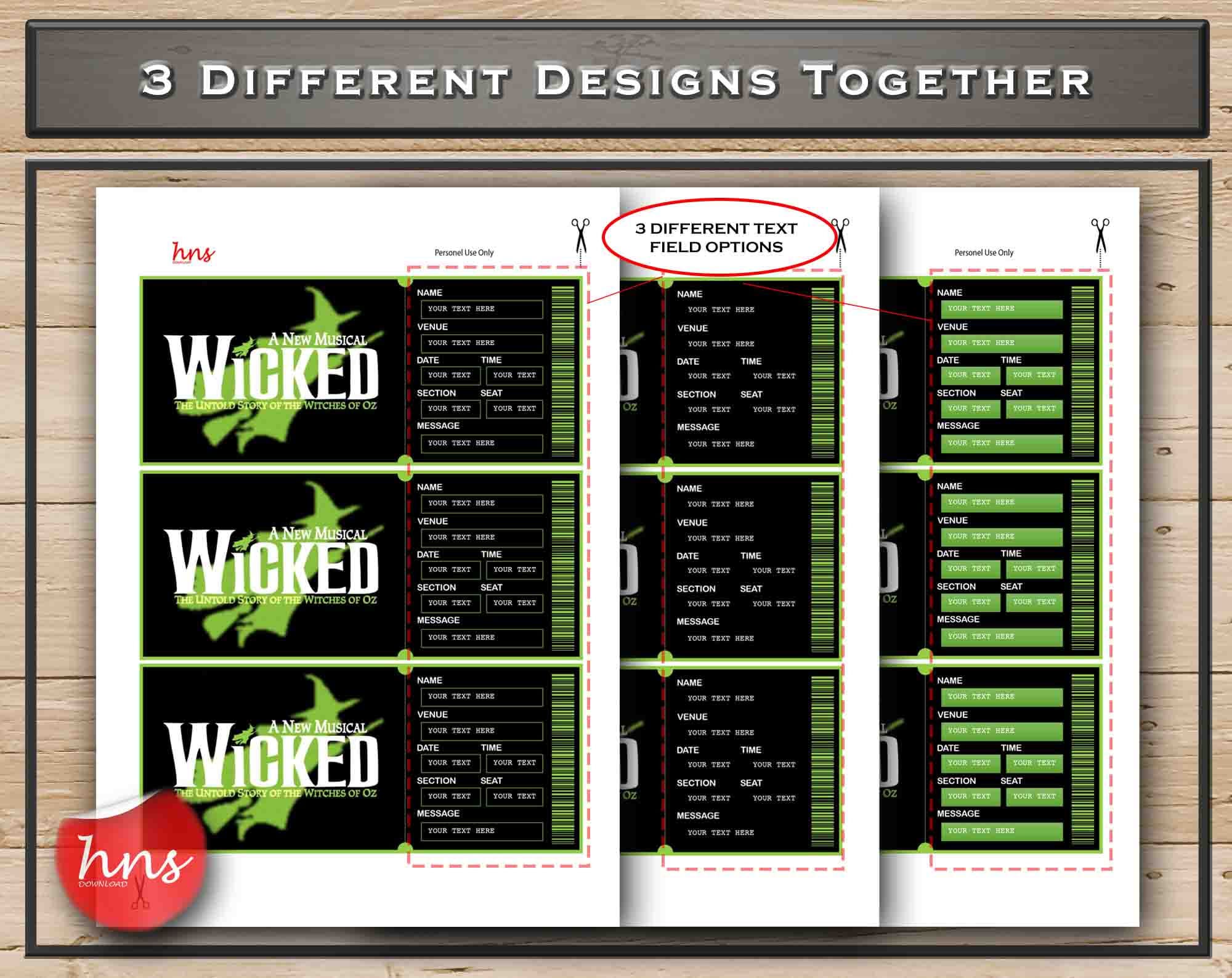 WICKED Printable Broadway Surprise Ticket. Editable Musical - Etsy UK