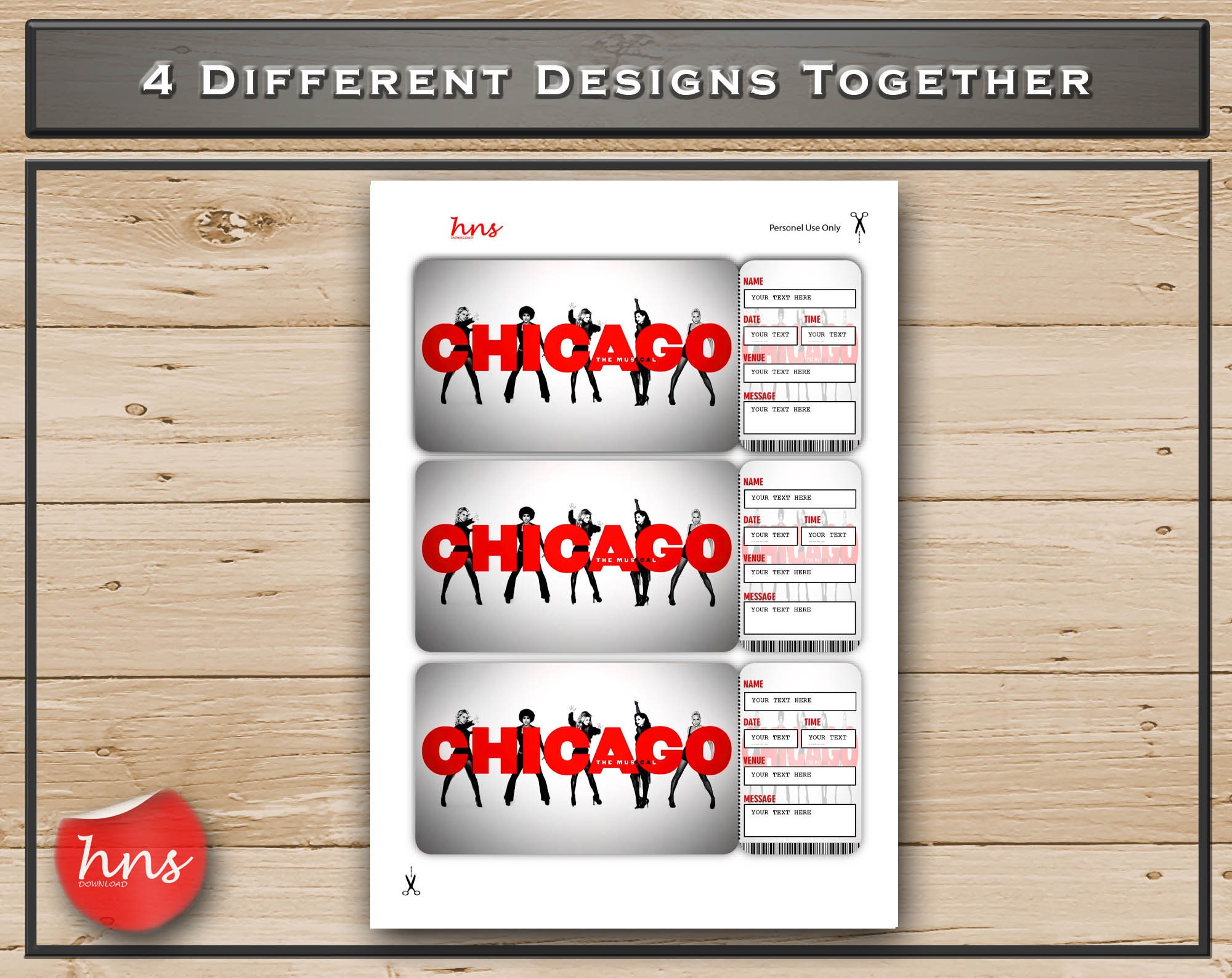 Chicago Printable Broadway Surprise Ticket. Editable Musical Theatre ...