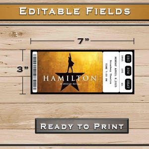 Hamilton Printable Broadway Surprise Ticket. Editable Musical Theatre Faux Event Admission ...
