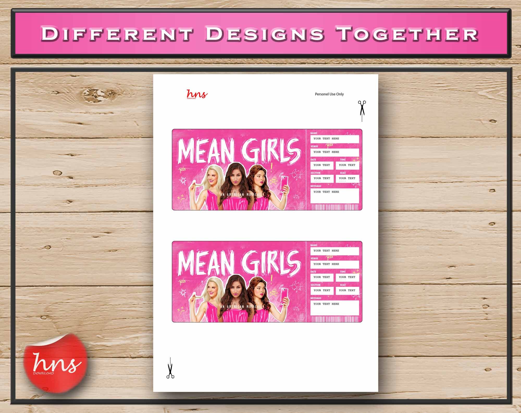 Mean Girls Printable Broadway Surprise Ticket. Editable Musical Theatre ...