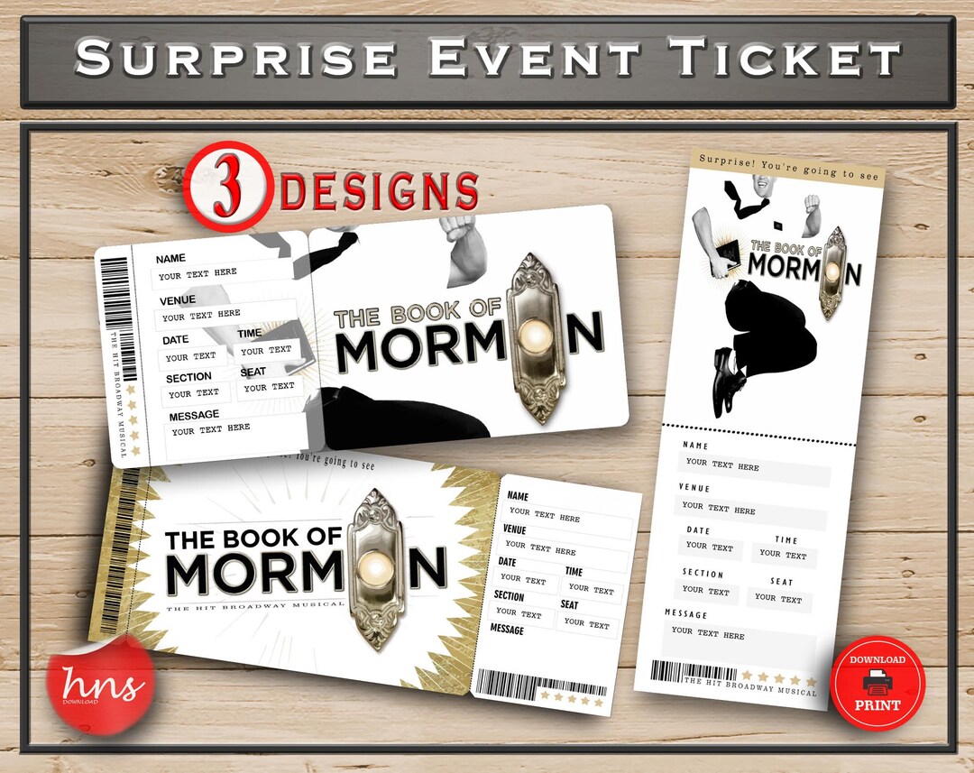 Printable the Book of Mormon Broadway Surprise Ticket, Book of Mormon the Musical Collectible ...