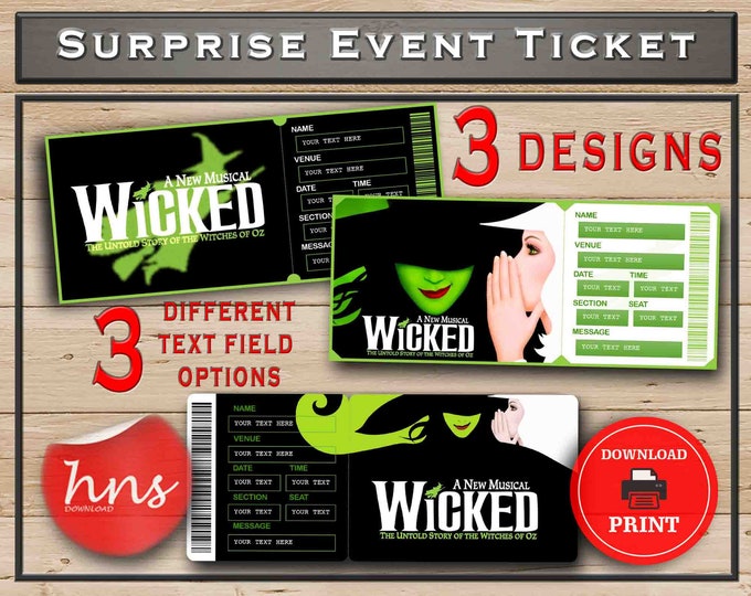 Wicked Musical Surprise Reveal Tickets, Editable Tickets Printable ...