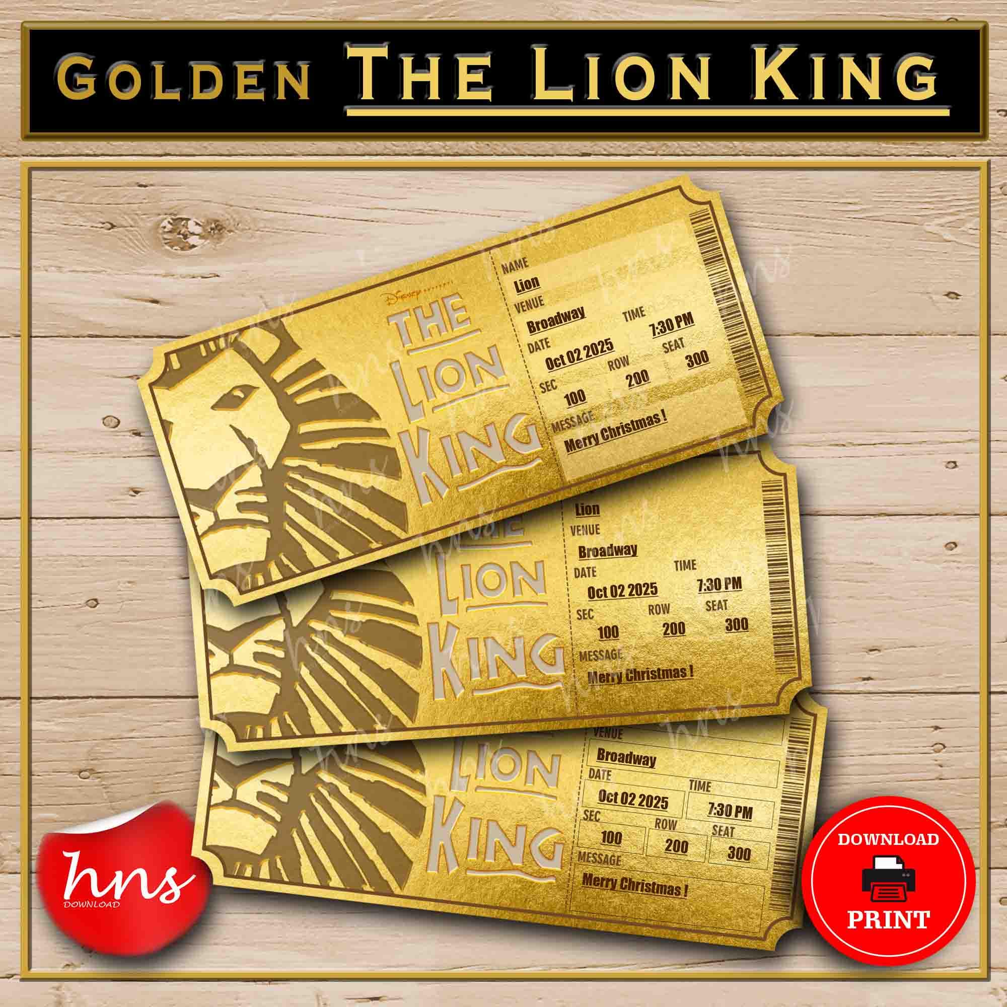 The Lion King Broadway Surprise Ticket: Editable Keepsake (PDF or Word ...