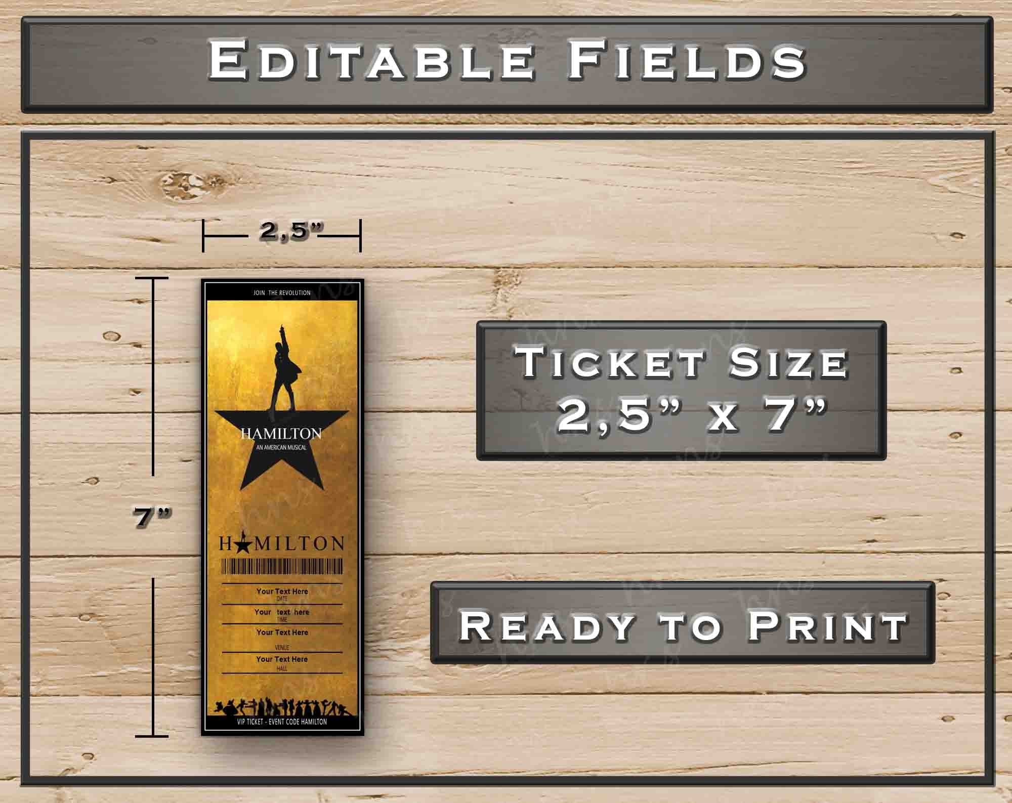Hamilton Printable Broadway Surprise Ticket. Editable Musical Theatre Faux Event Admission ...