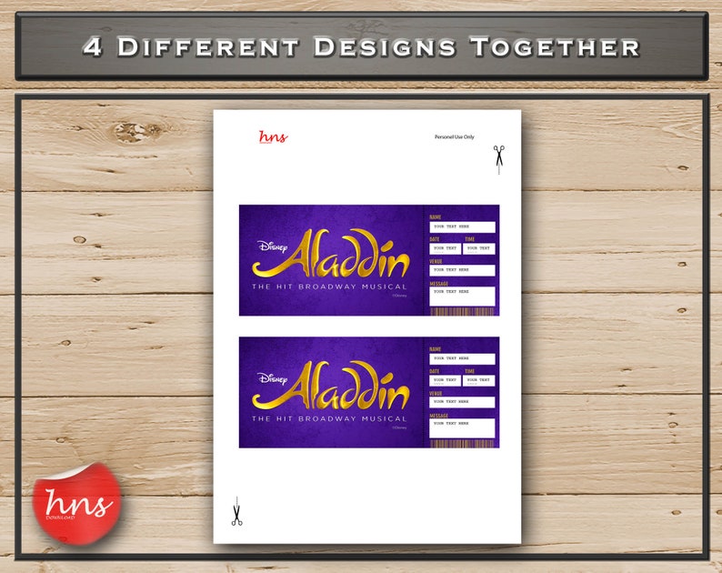 Aladdin Printable Broadway Surprise Ticket. Editable Musical Theatre ...