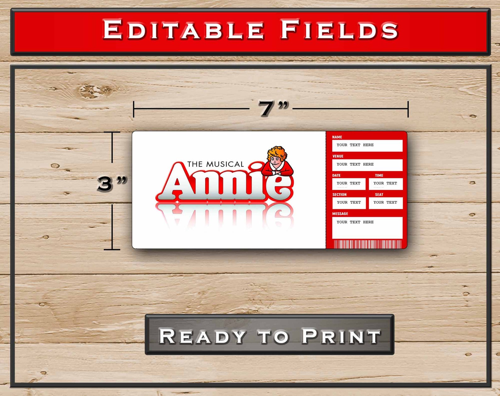 Annie Printable Broadway Surprise Ticket. Editable Musical Theatre Faux ...