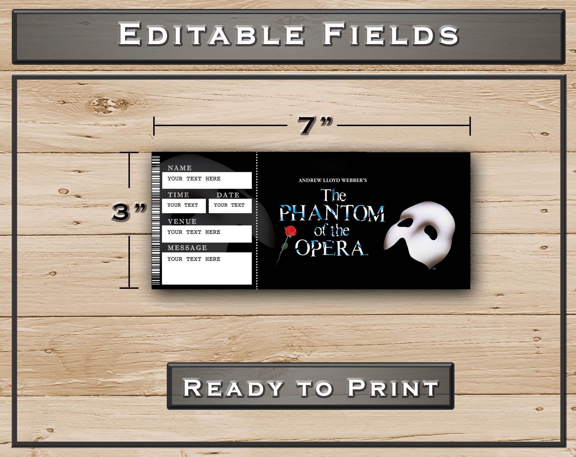 The Phantom of the Opera Printable Broadway Surprise Ticket. - Etsy