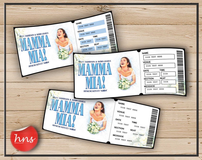 Mamma Mia The Musical Printable Broadway Surprise Ticket Editable