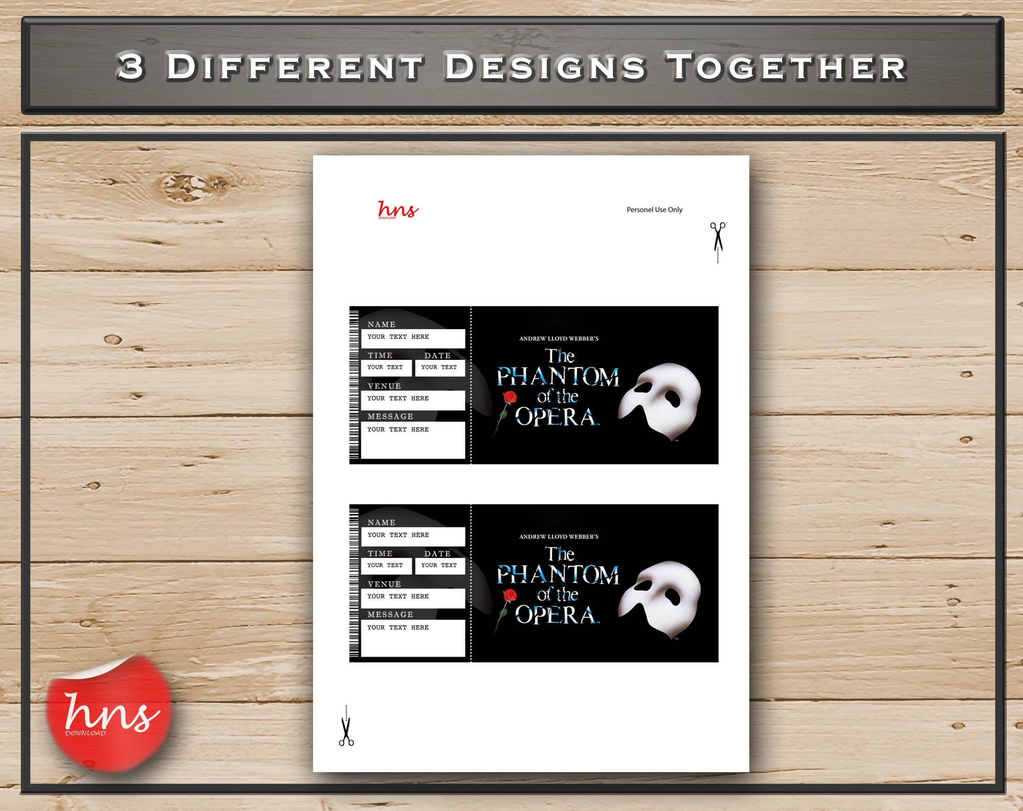 The Phantom of the Opera Printable Broadway Surprise Ticket. Editable ...