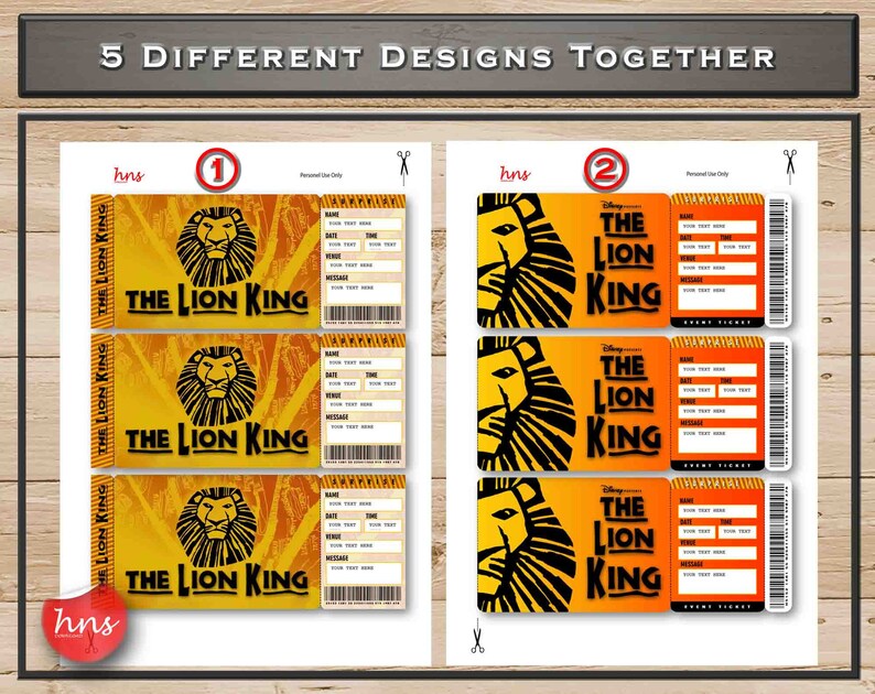 Lion King Printable Broadway Surprise Ticket. Editable Musical Theatre ...