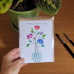 Mother's Day Card, Flowers in Vase - Etsy