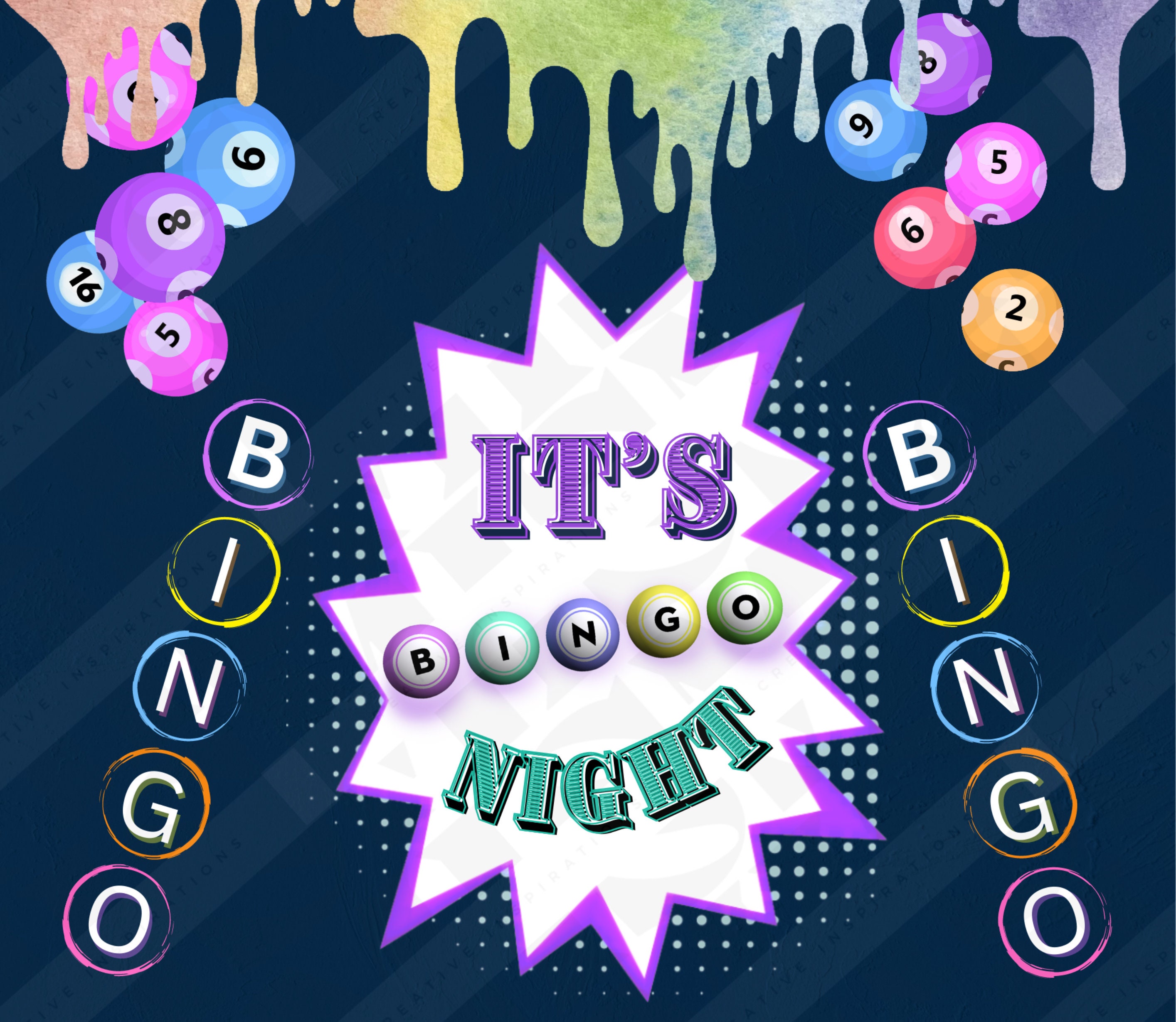 3 Designs, Bingo Paint Drip 20oz Skinny Tumbler Digital Download ...