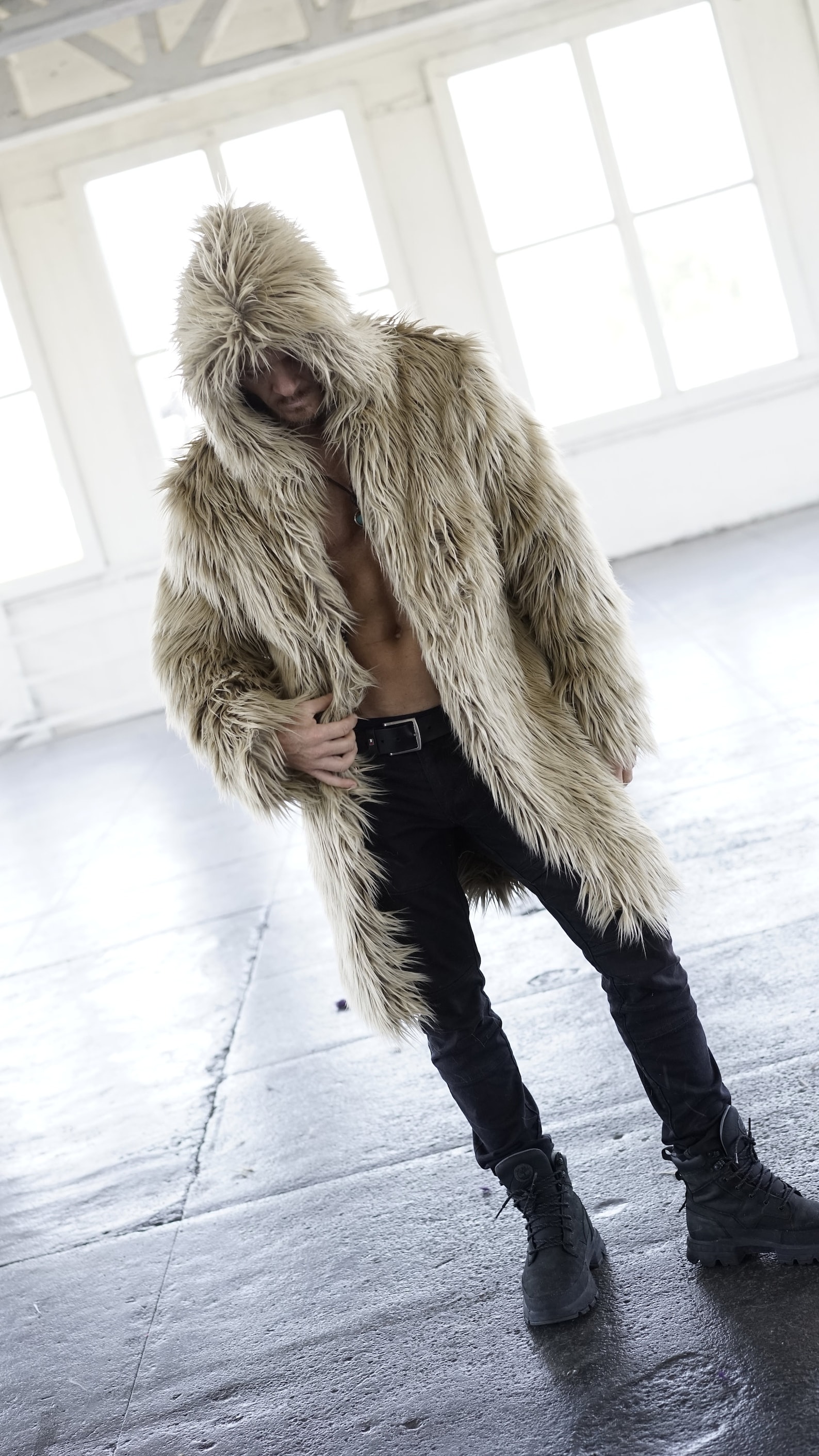 Tribal Gold Fur Coat Brown Shaggy Furry Playa Faux Fake Boho Bohemian ...