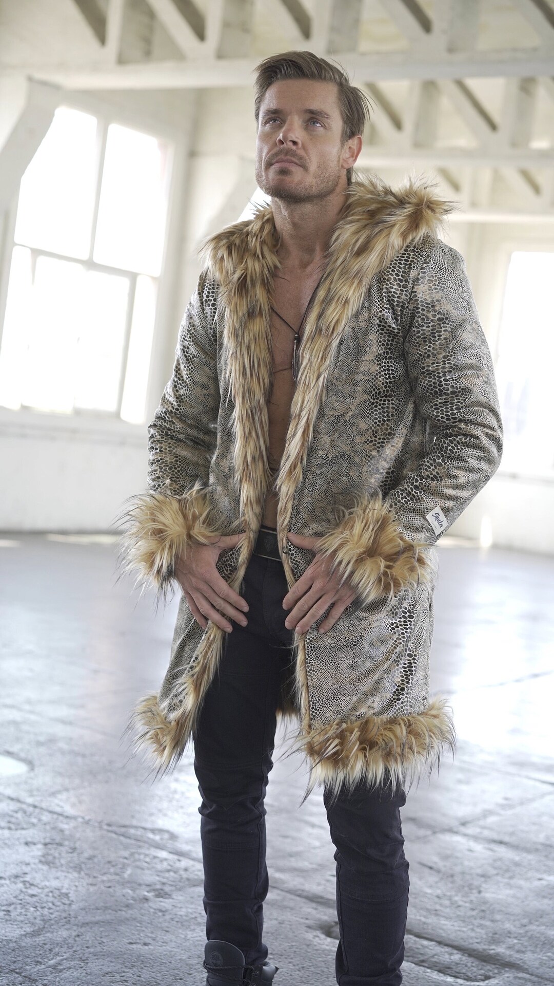 Dusty Fox Faux Fur Brown Warm Boho Disco Man Women Playa Wear Jacket ...