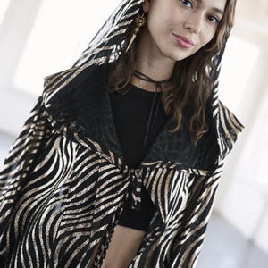Magician Gold Hooded Long Cape Shiny Woman Festival Silk Linen Kimono ...