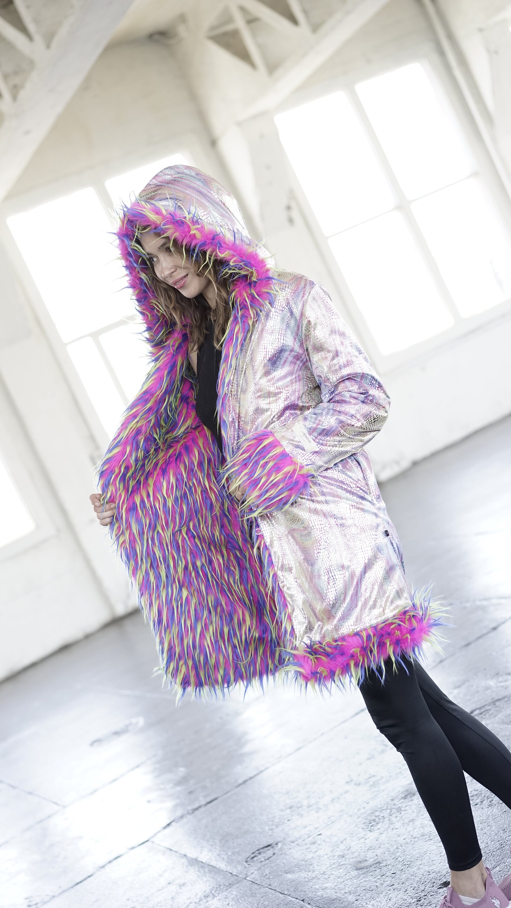 Pink Monster Trippy Funky Spiky Festival Faux Fur Disco Burning ...