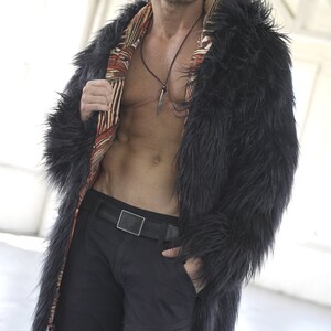 Geo Burning Man Red Unique Fox Festival Coat Trippy Faux Fur Bohemian ...