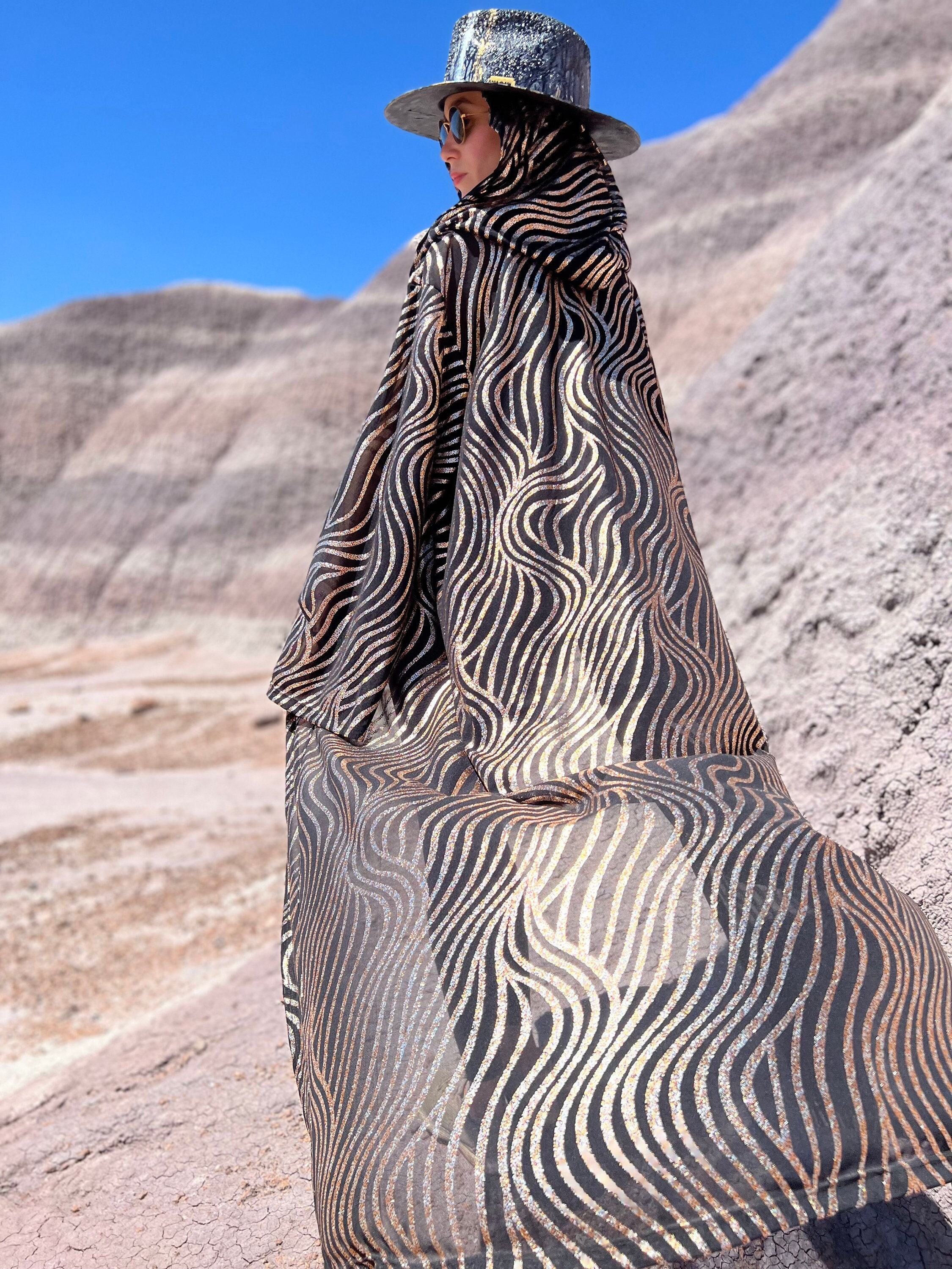 Magician Gold Hooded Long Cape Shiny Woman Festival Silk Linen - Etsy