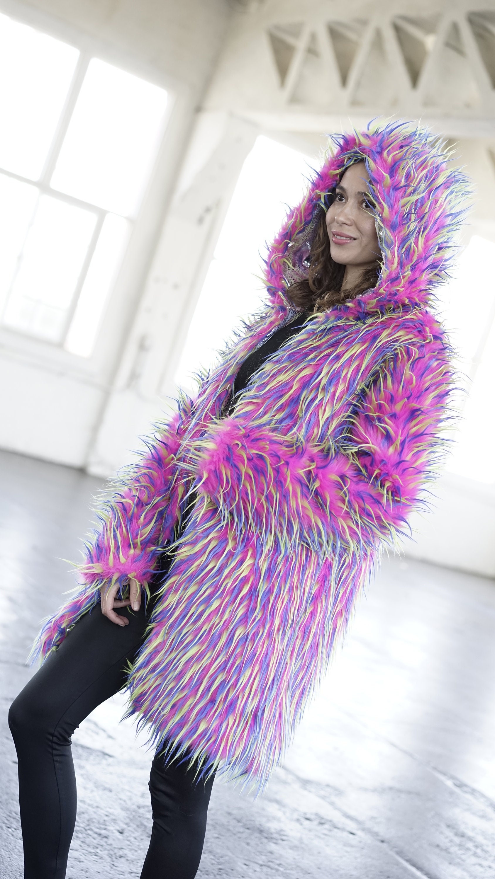 Pink Monster Trippy Funky Spiky Festival Faux Fur Disco Burning ...