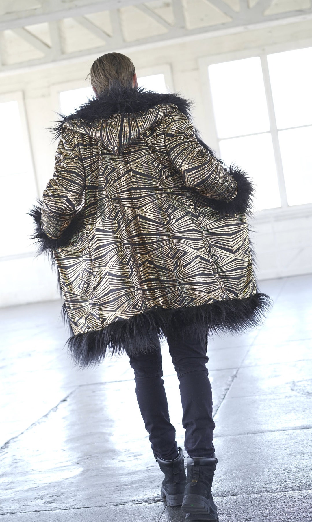 BLACK GOLD Fur Coat Shaggy Furry Playa Faux Fake Boho Bohemian - Etsy