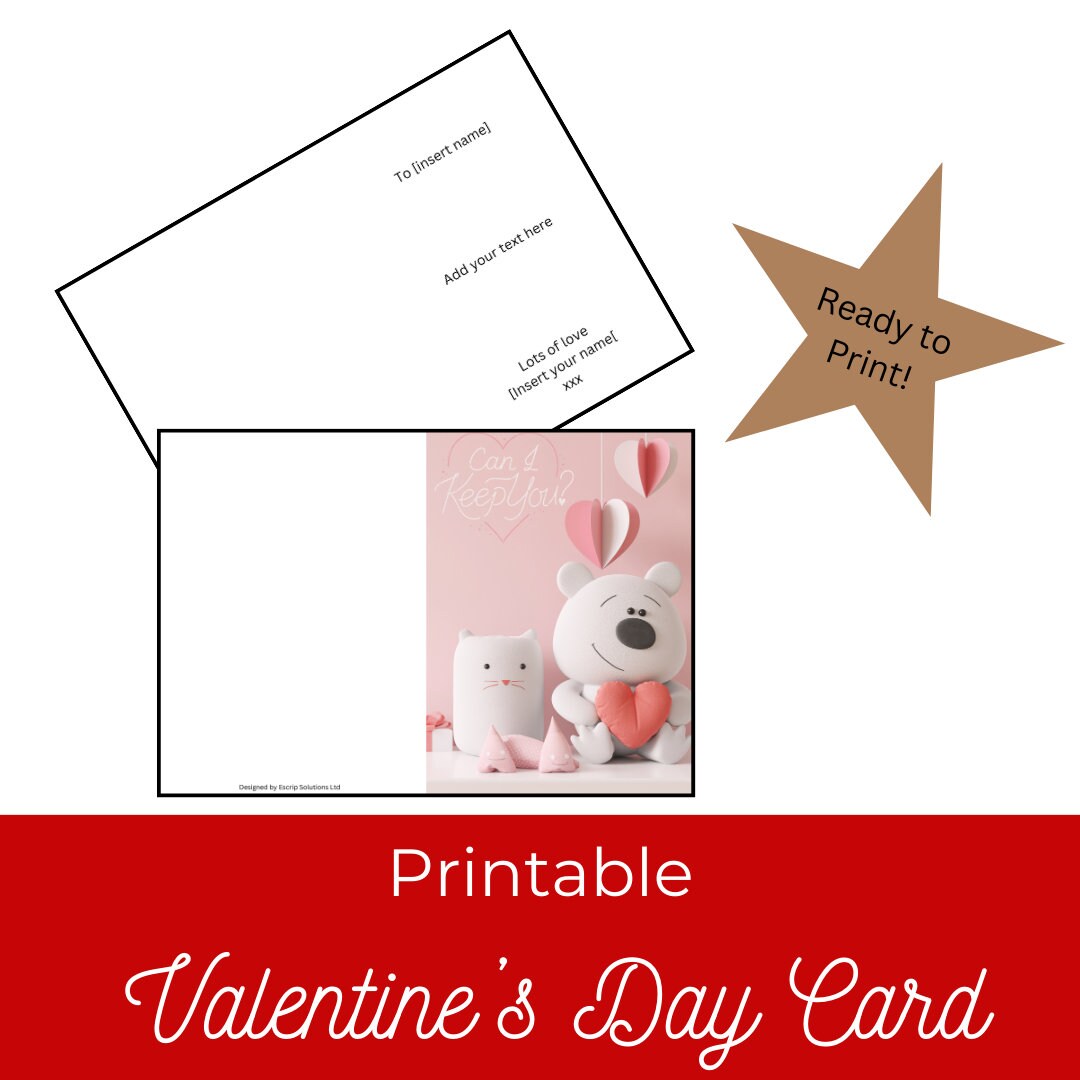 Printable Valentines Day Card Editable Download Add Your Own Text Or
