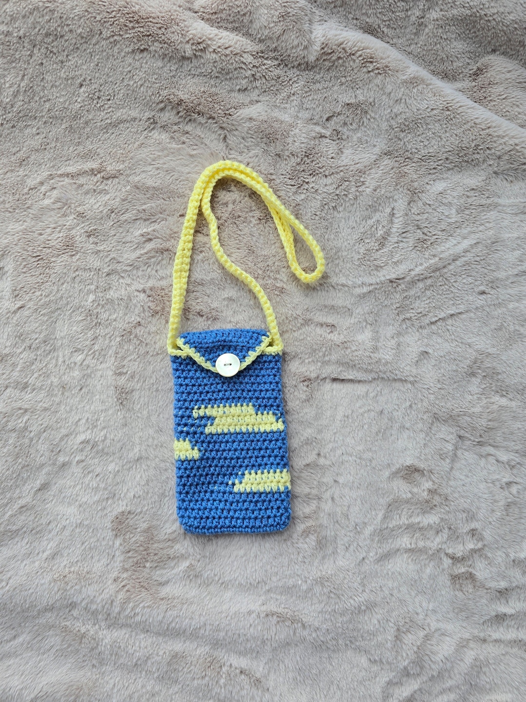 Stylish Blue and Yellow Phone Pouch Case . Etui Sacoche Pour Téléphone ...