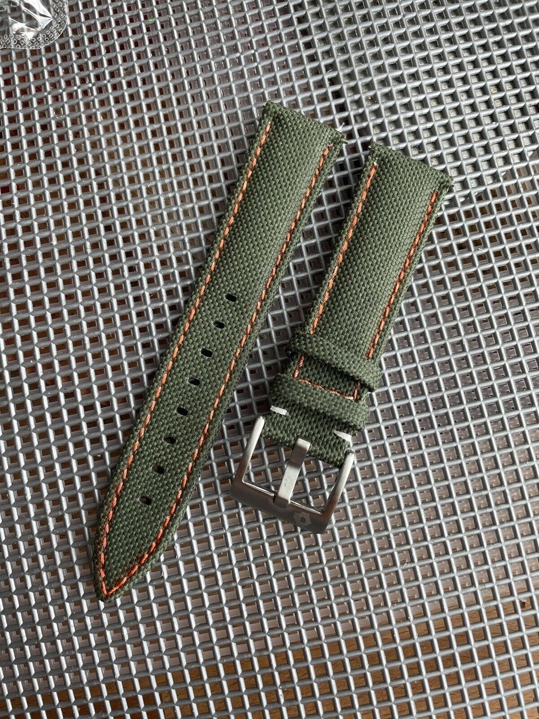 18mm Olive Green Sailcloth Double Sided Watch Band Strap Orange Stitch ...