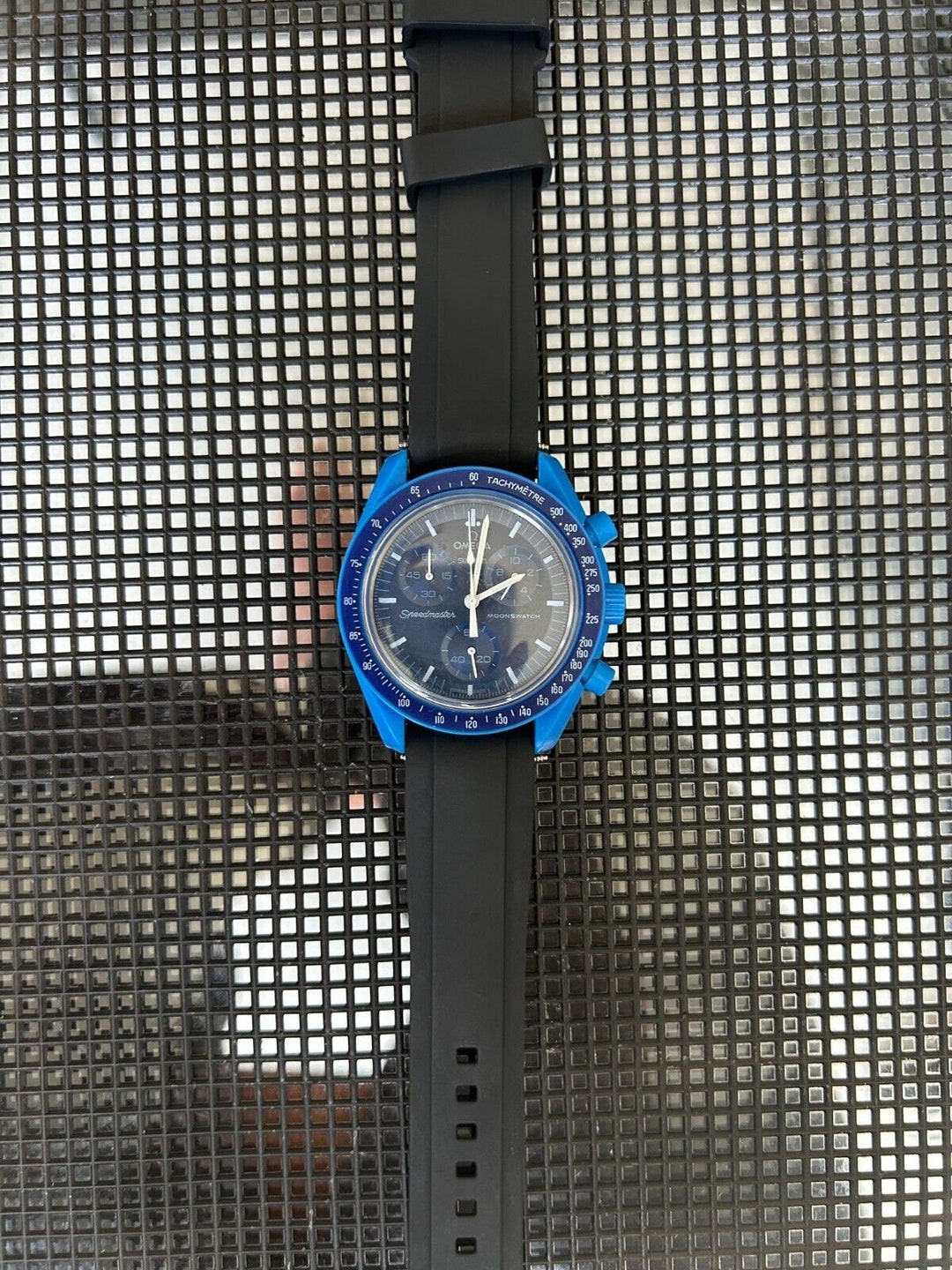 20mm Black Vulcanized Caoutchouc Strap Omega mission to Neptune Swatch ...