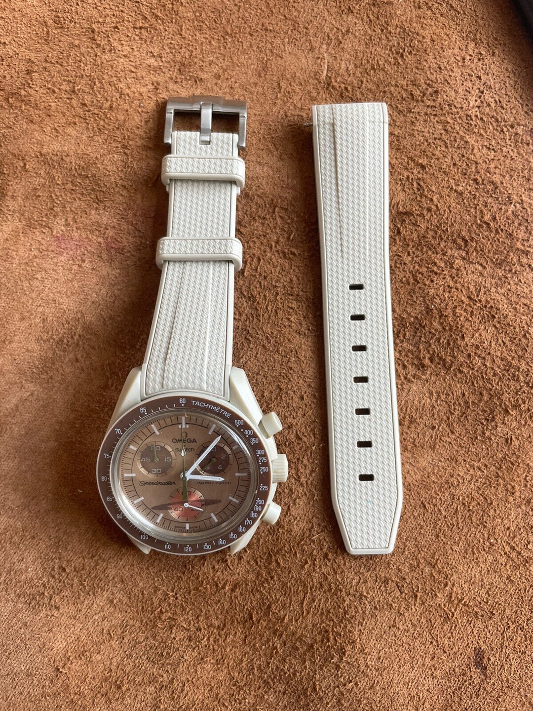 20mm Tan Sailcloth Vulcanized Rubber Rolex Gmt Sub Swatch Moonswatch ...